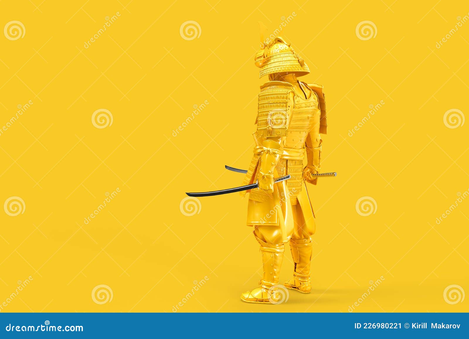 Rear View of Samurai Warrior in Full Armor with Katana. 3D Illustration ...