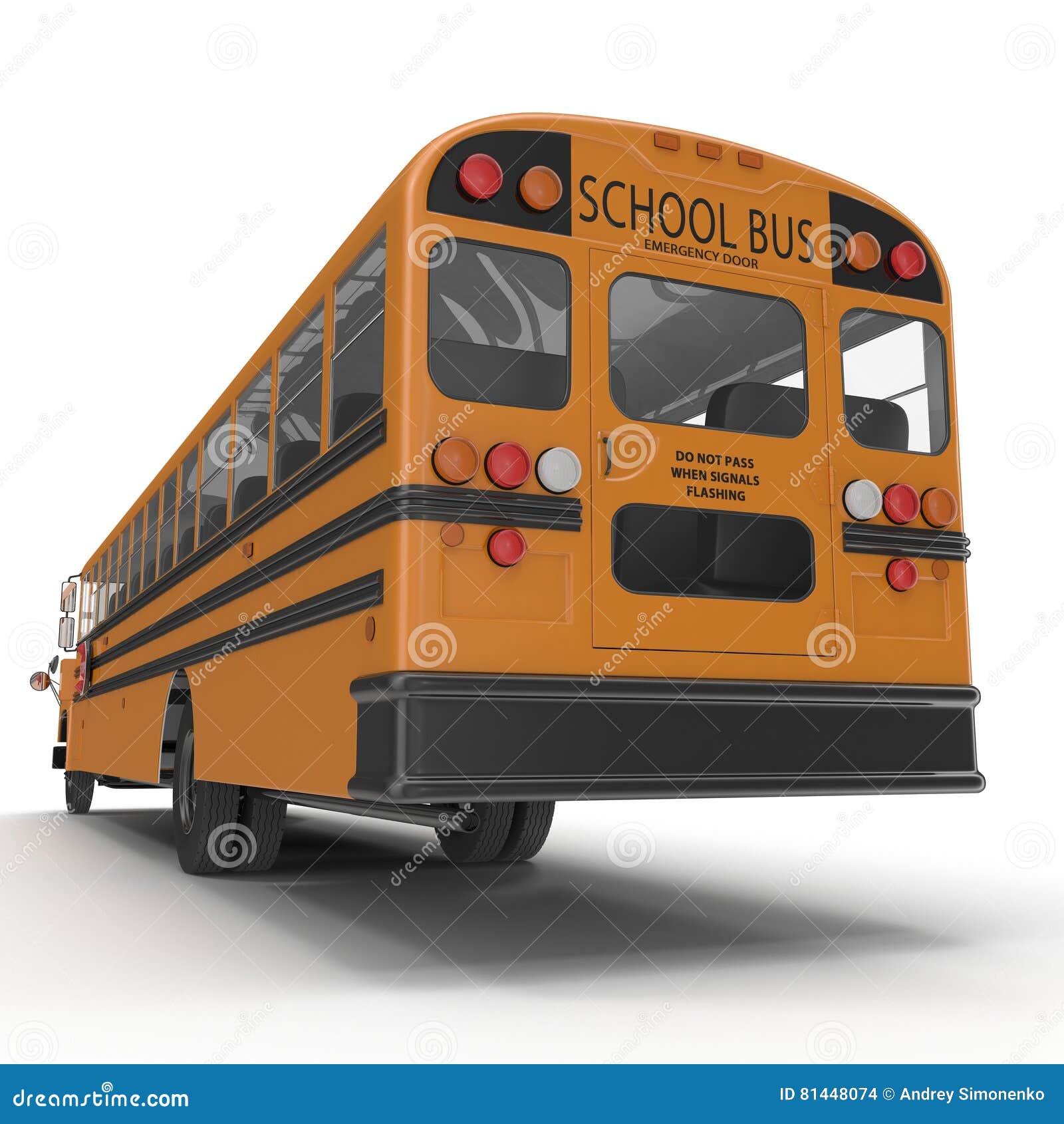 Rear View School Bus Isolated on White. 3D Illustration Stock ...