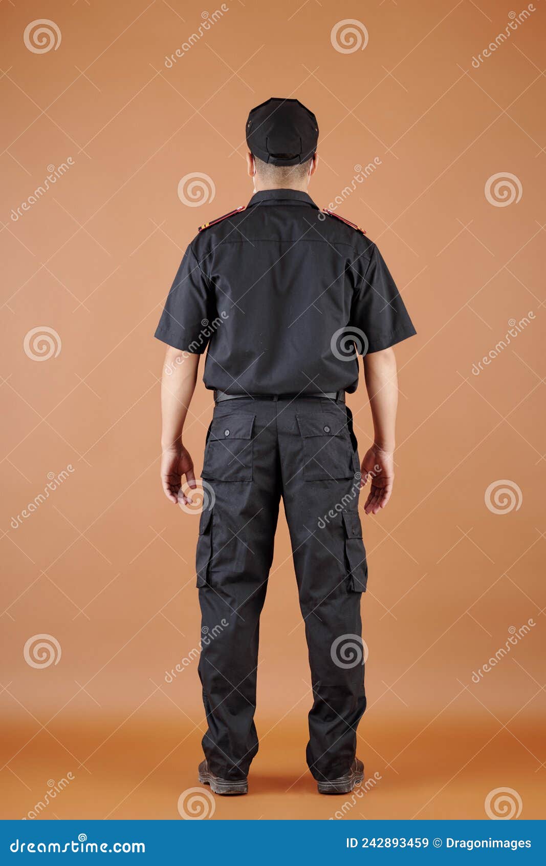 Rear View of Security Guard Stock Image - Image of policeman, asian ...
