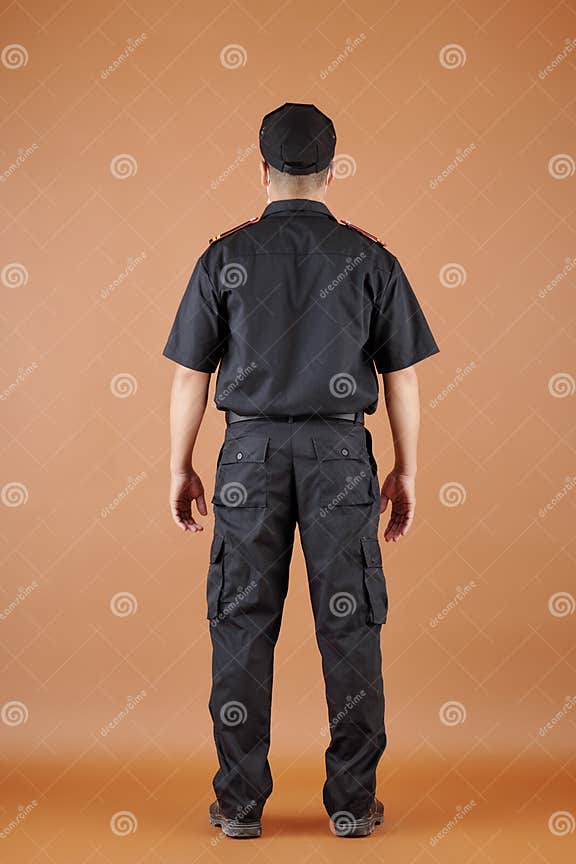 Rear View of Security Guard Stock Image - Image of policeman, asian ...