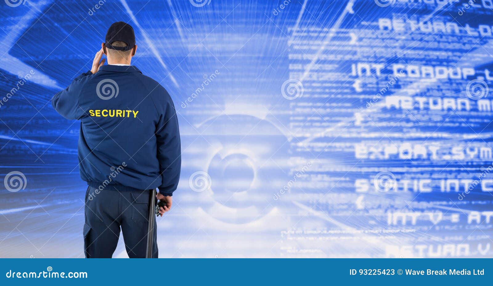 Rear View of Security Guard Facing Text Background Stock Illustration ...