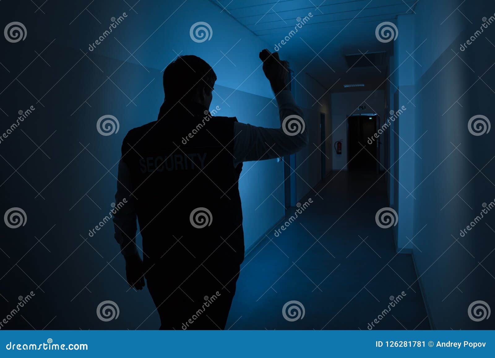 Security Guard Standing in Corridor of the Building Stock Image - Image ...