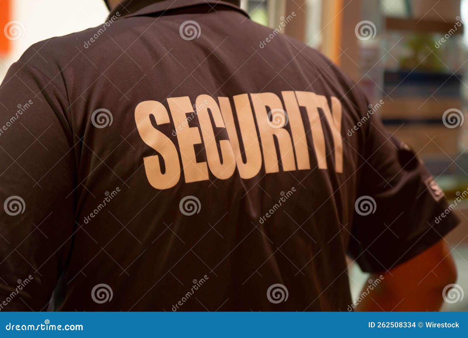 Rear View of a Security Guard in Uniform Patrolling in a Commercial ...