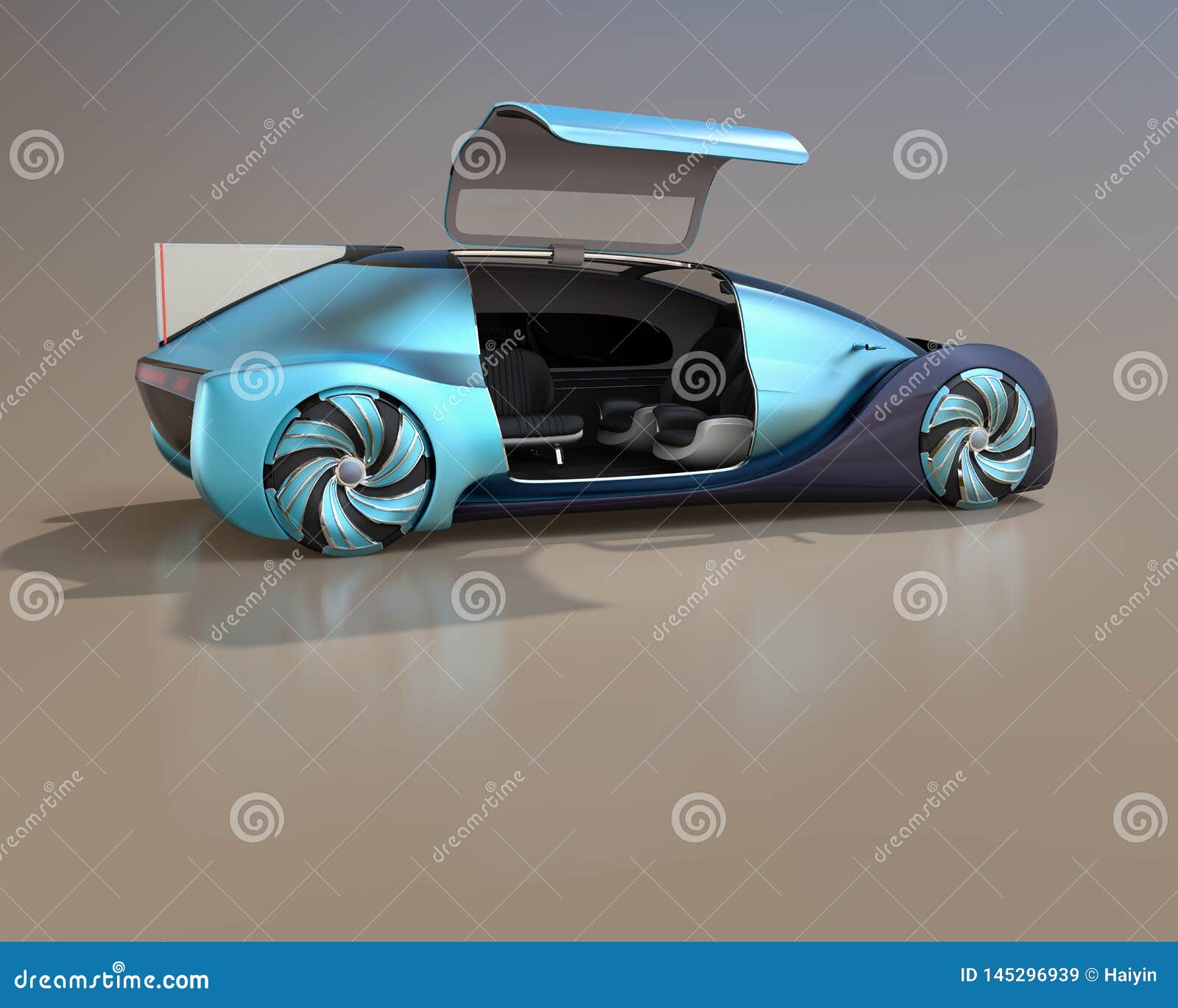 Rear View of Self Driving Electric Car on Gradient Background Stock ...