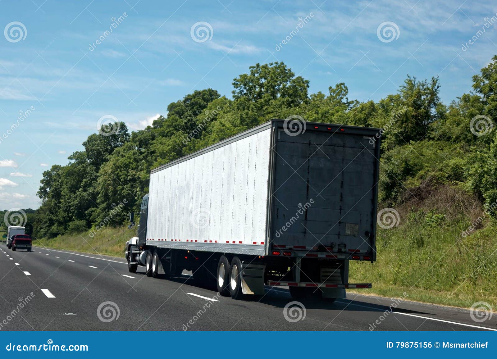 Rear View of Semi Truck on Highway Stock Photo - Image of cargo ...