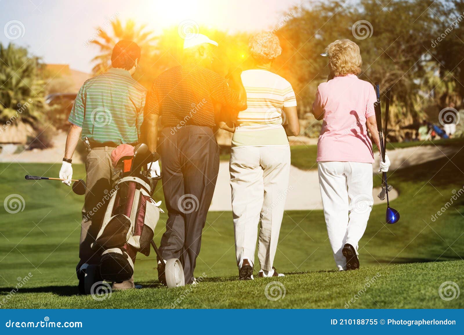 Rear View of Senior Golfers Walking on the Golf Course Stock Image ...