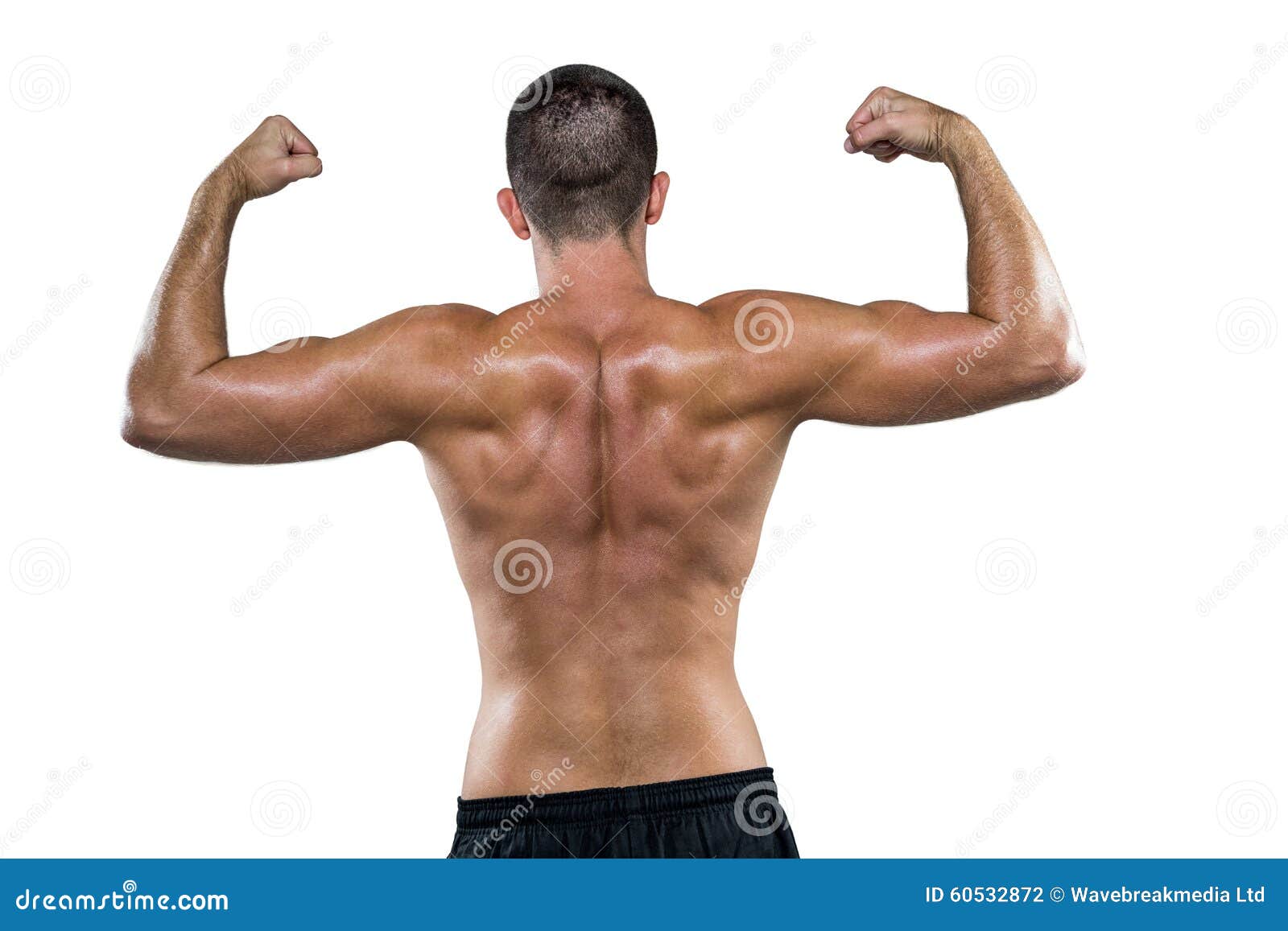 Rear View of Shirtless Athlete Flexing Muscles Stock Photo - Image of ...
