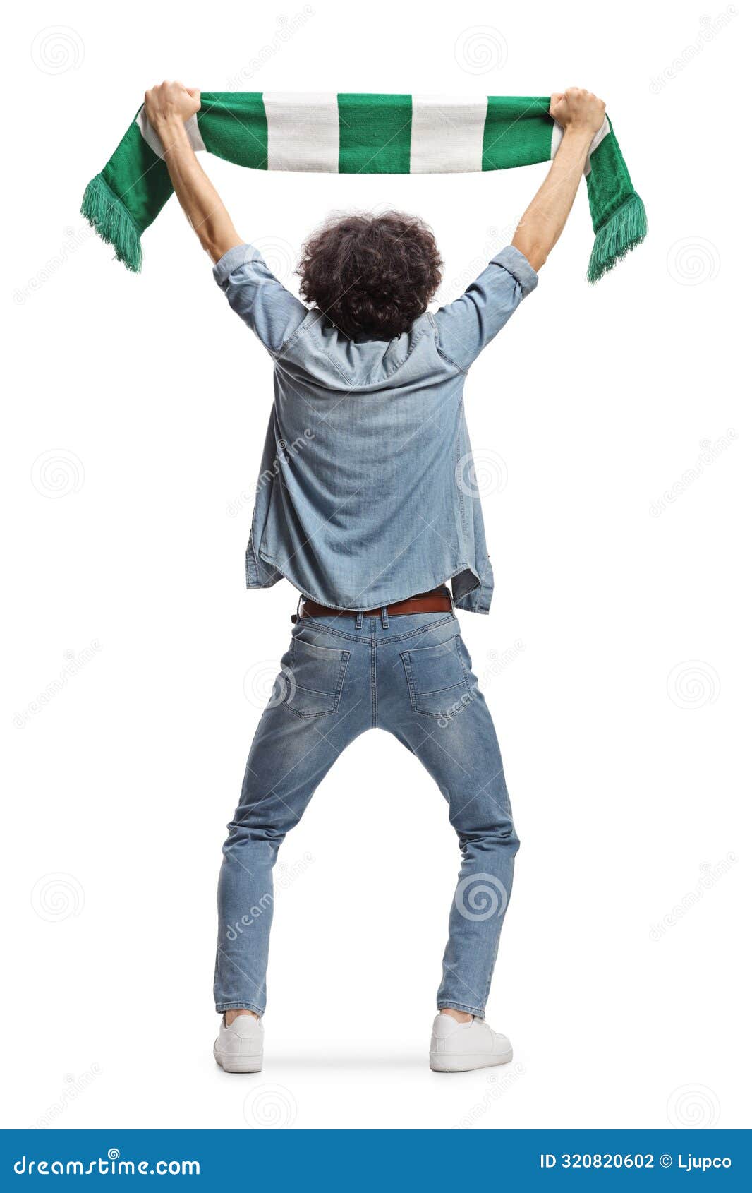 Rear View Shot of a Guy Cheering with a Scarf Stock Photo - Image of ...