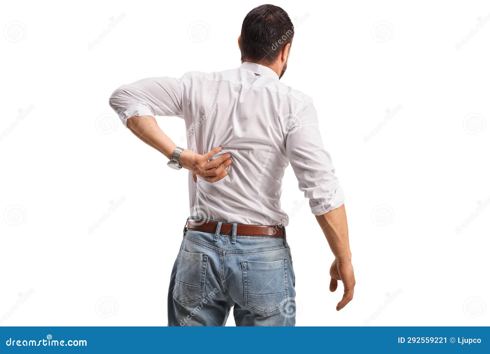 Rear View Shot of a Man Holding His Stiff Back Stock Image - Image of ...