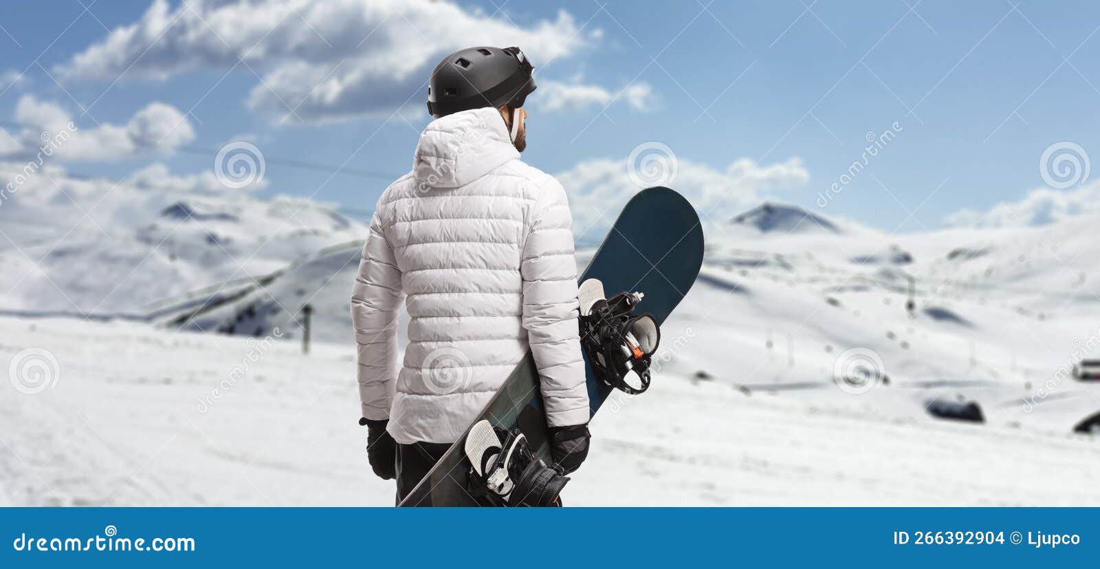 Rear View Shot of a Man Holding a Snowboard Stock Photo - Image of ...
