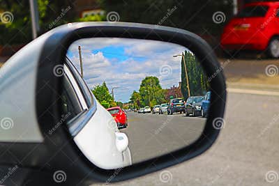 Rear view from side mirror editorial photography. Image of mirror ...