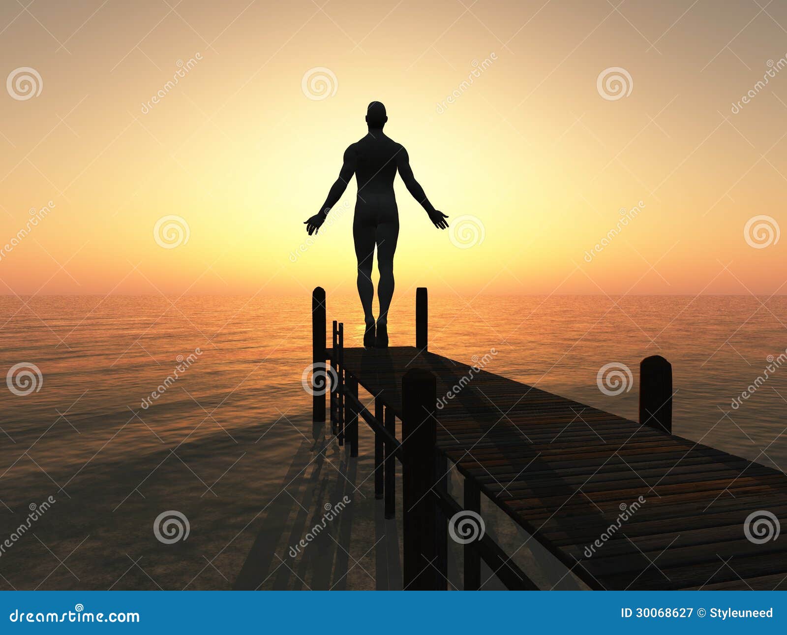 Silhouetted man on pier stock image. Image of sunset - 30068627