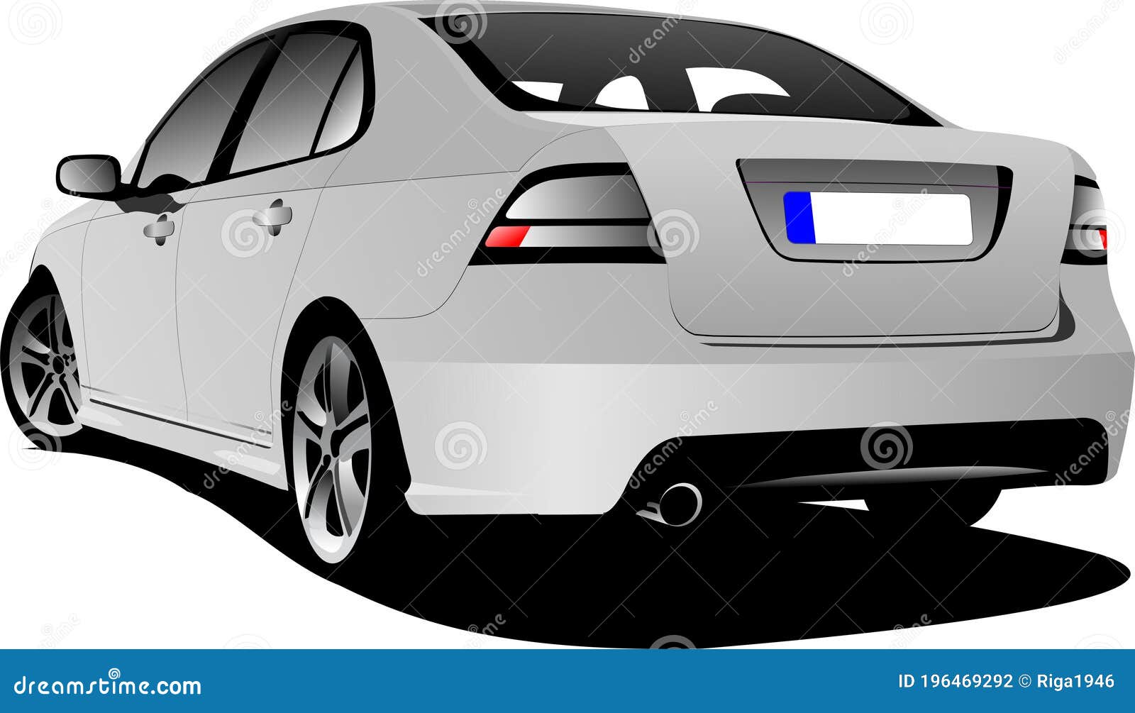 Rear View of Silver Car Sedan on the Road. Stock Vector - Illustration ...