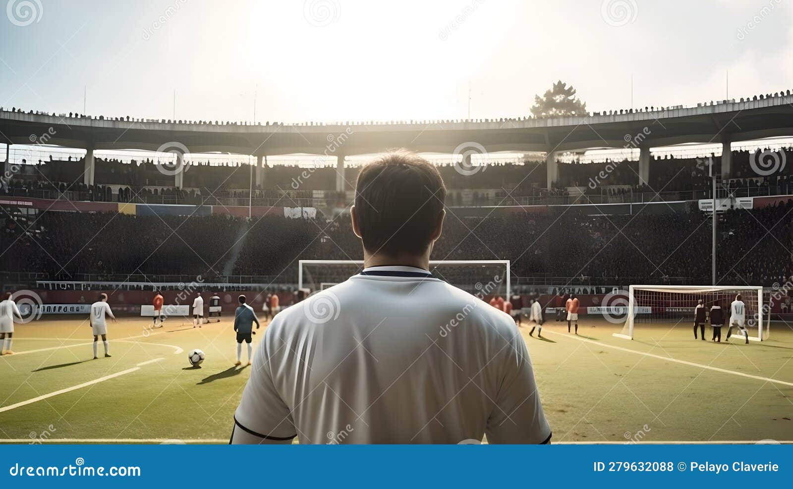 Rear View of a Soccer Player in a Soccer Stadium. Generative AI Stock ...