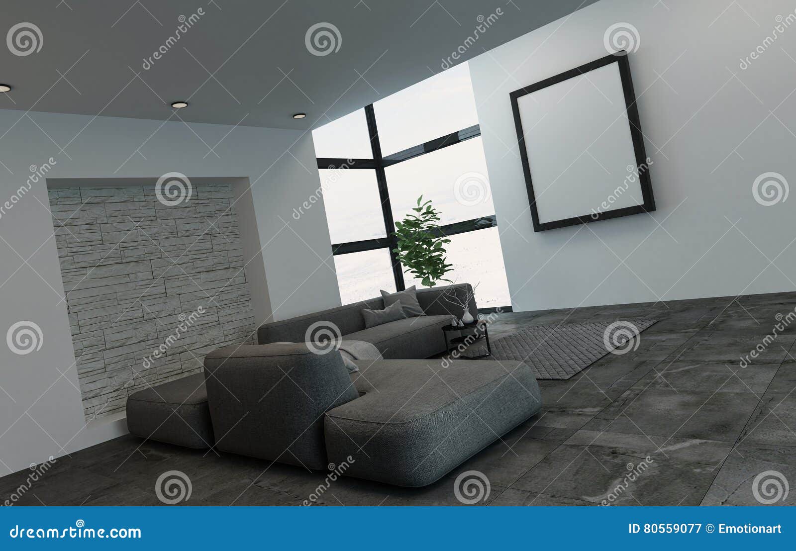Rear View of Sofa in Bright Spacious Room Stock Illustration ...