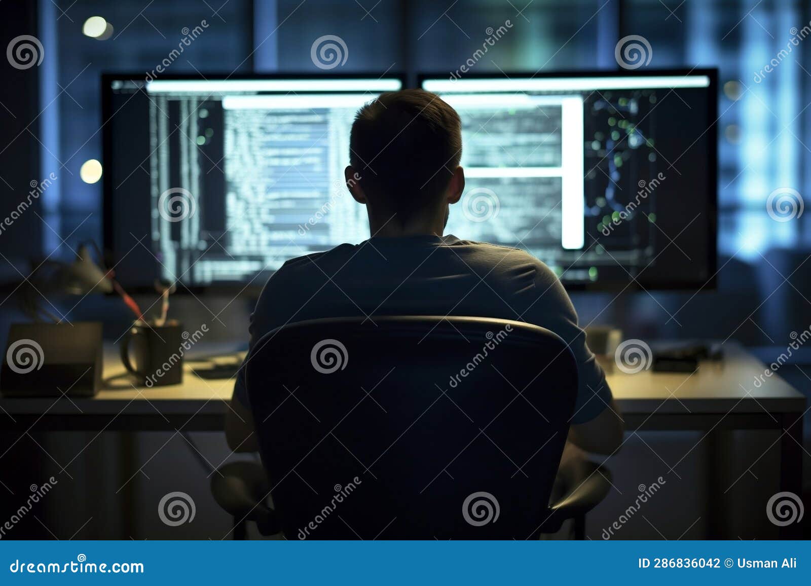 Rear View of a Software Developer. AI Stock Illustration - Illustration ...