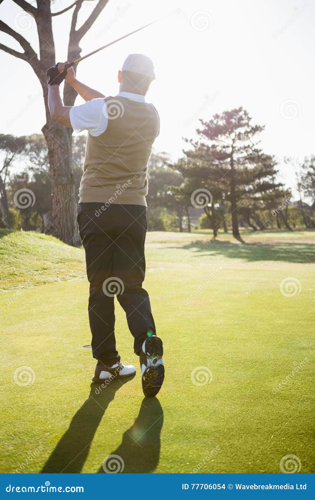 Rear View of Sportsman Playing Golf Stock Photo - Image of clear ...
