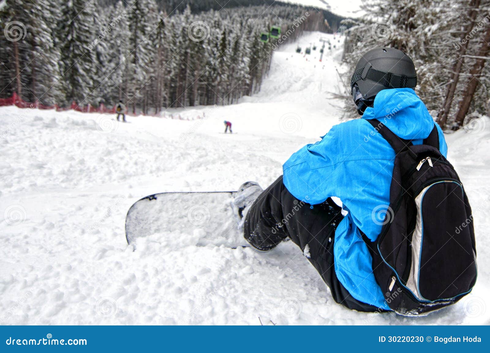 Rear View of Sportsman with Snowboard Stock Photo - Image of leisure ...