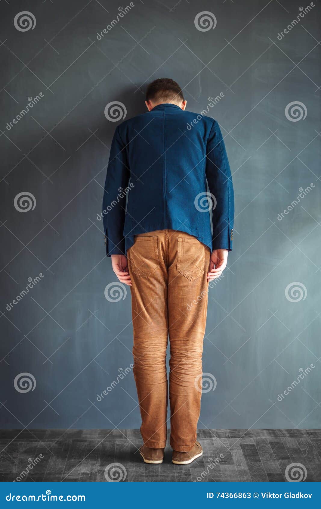 Rear View of Stressed Man Punching the Wall Stock Image - Image of ...