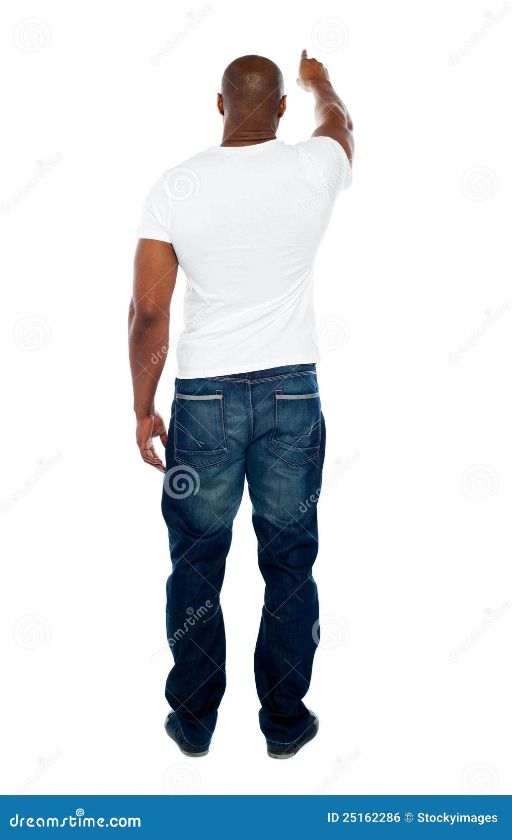 Rear View of Strong Man Pointing at Copyspace Stock Photo - Image of ...