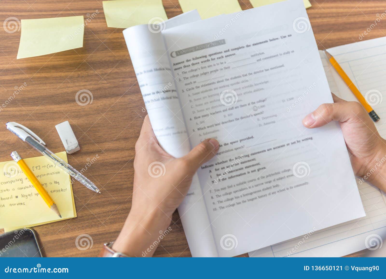 Student Hands Holding Workbook and Self Studying Stock Image - Image of ...