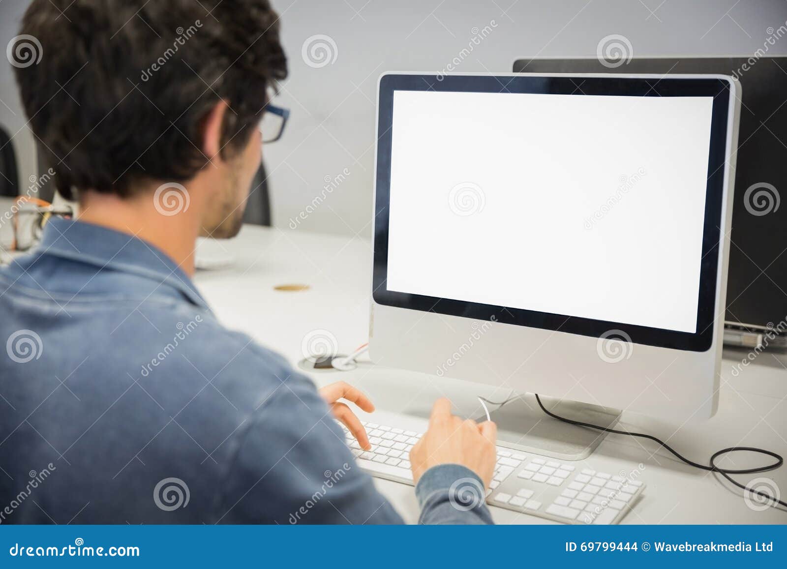 Rear View of Student Using Computer Stock Photo - Image of ...