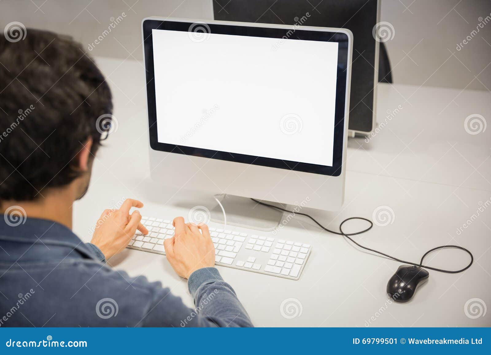 Rear View of Student Using Computer Stock Image - Image of learning ...