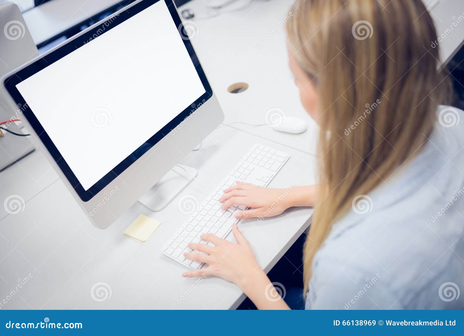 Rear View of Student Using Computer Stock Image - Image of happiness ...