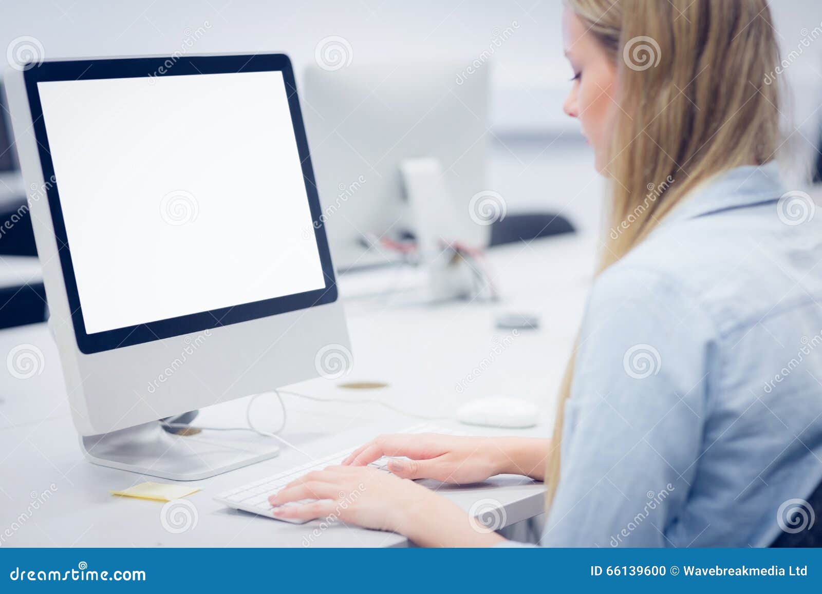 Rear View of Student Using Computer Stock Photo - Image of monitor ... Rear View of Student Using Computer Stock Photo - Image of monitor ...