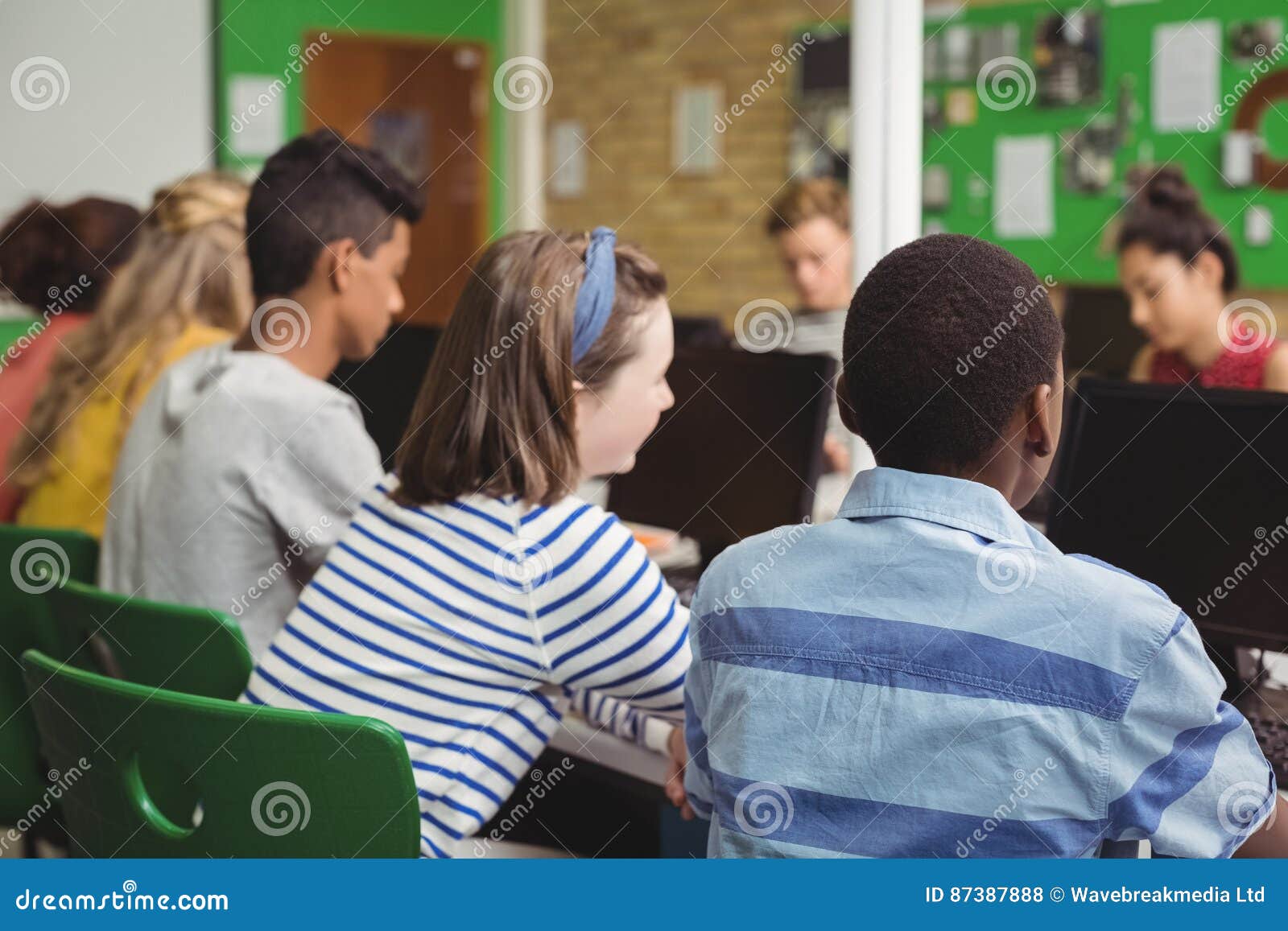 Rear View of Students Studying in Computer Classroom Stock Photo ...