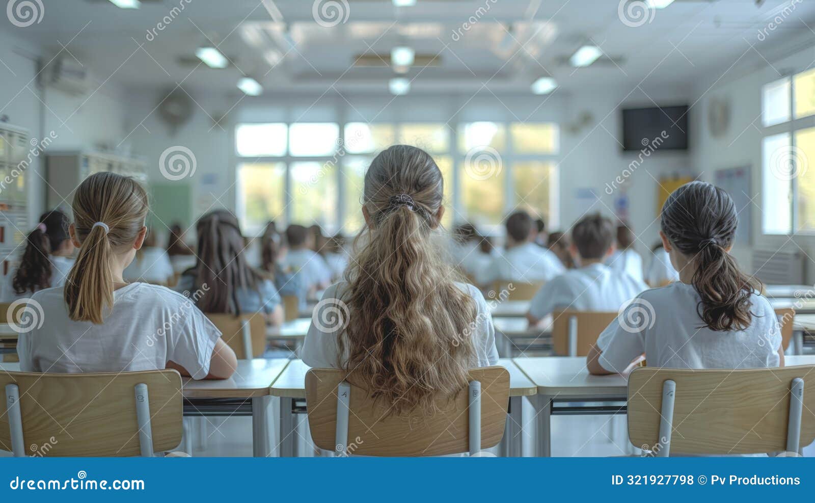 Rear View of Students Studying in Modern Classroom. Stock Photo - Image ...