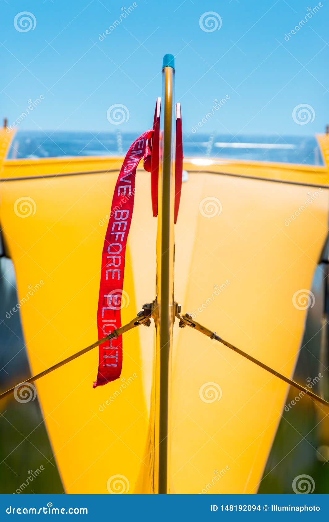 Rear View, Tail Rudder and Red Gust Lock of Small Prop Airplane. Stock ...