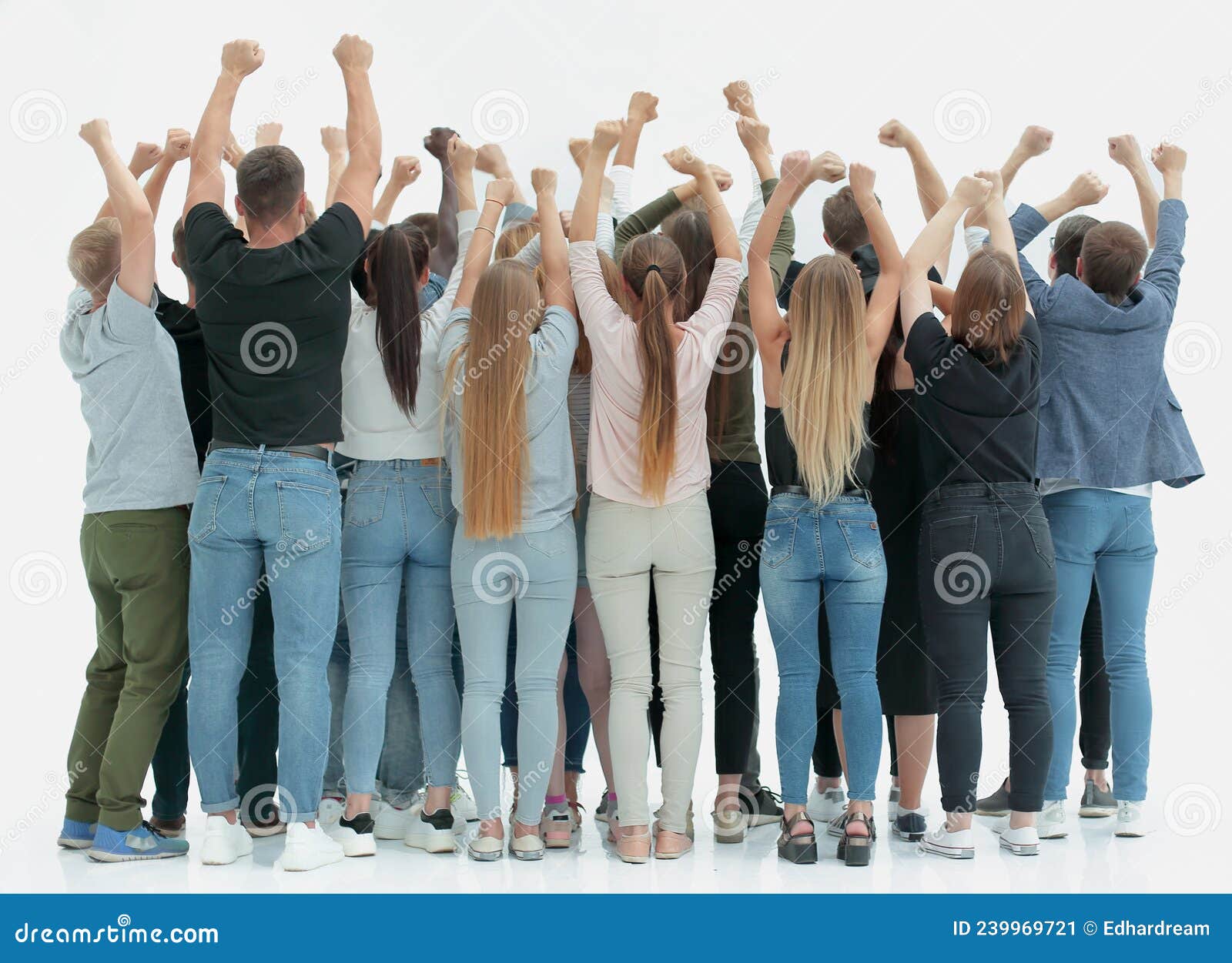 Team of Happy Young People Standing with Hands Up Stock Image - Image ...