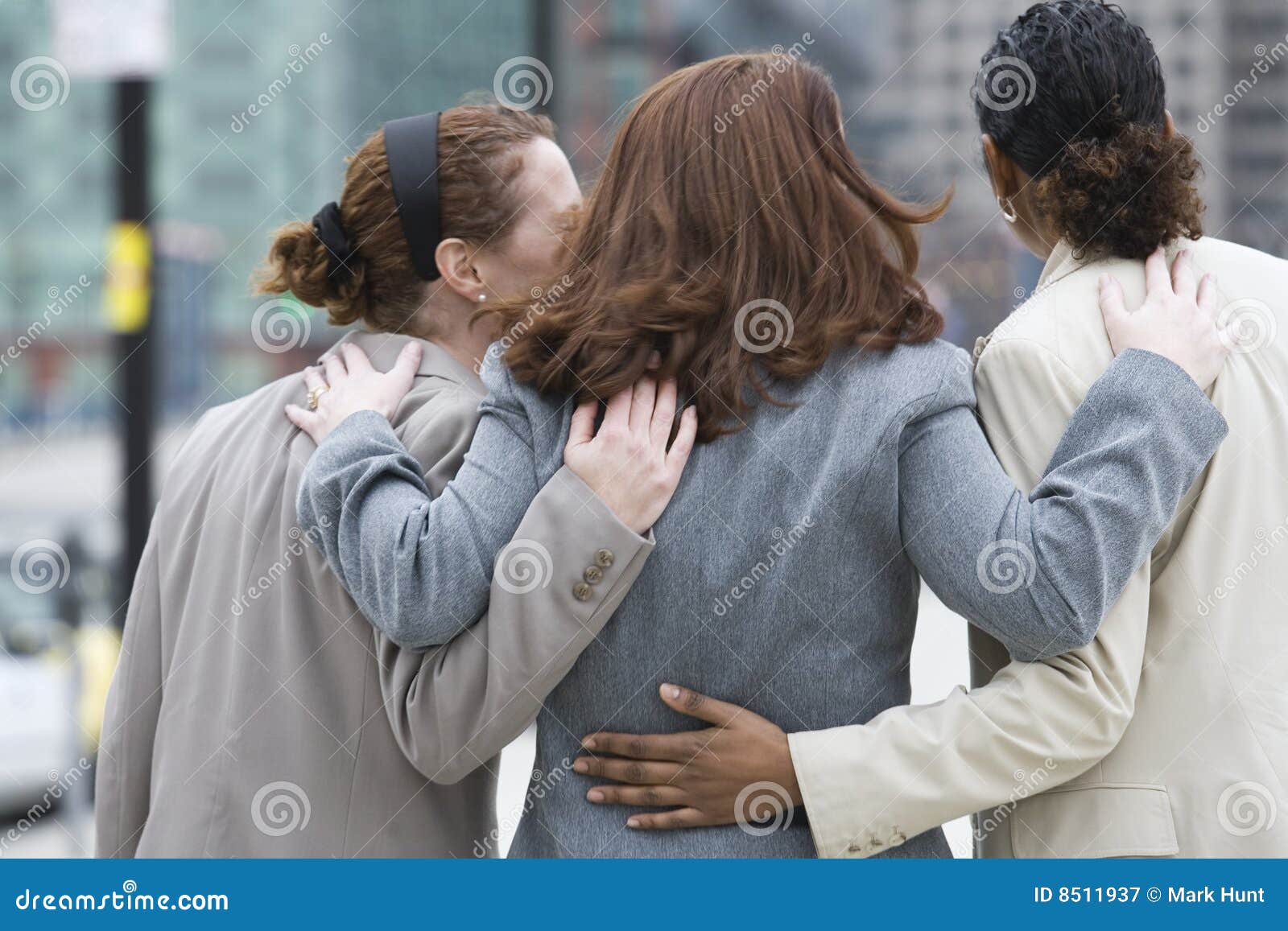 Rear View of Three Women Standing on a Street.. Stock Image - Image of ...