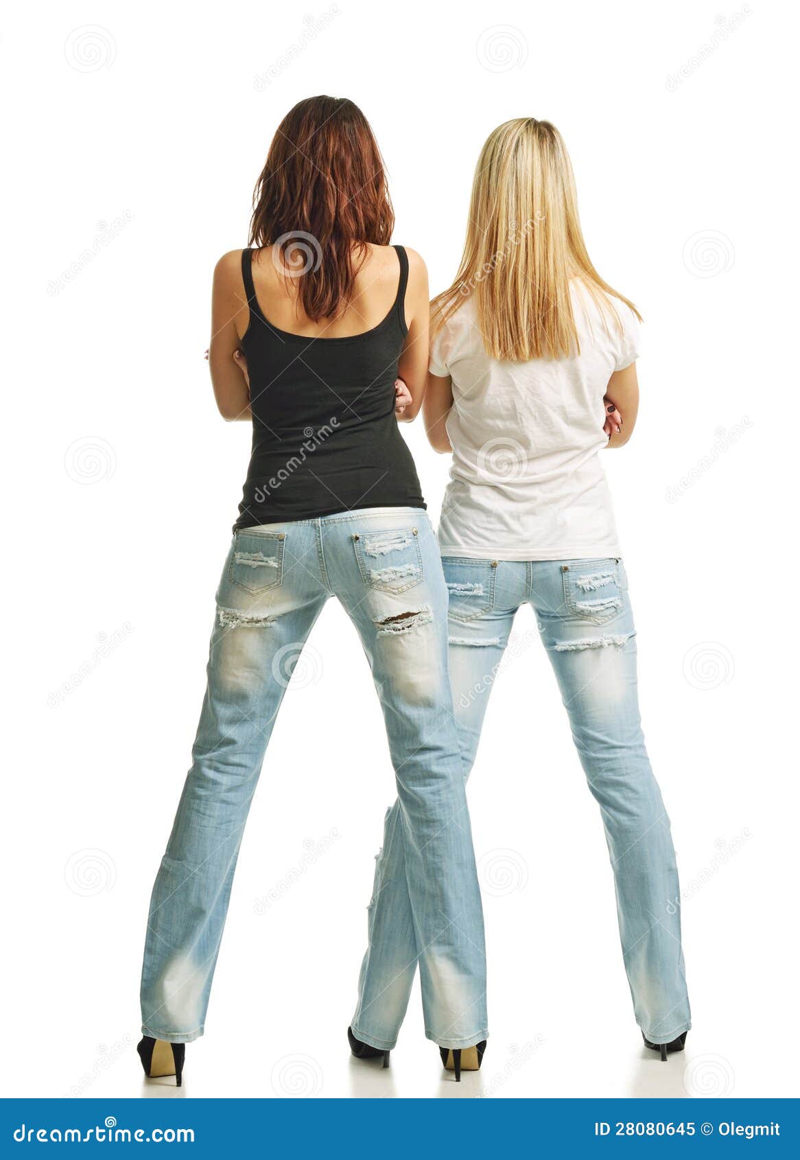 Rear View of Two Women in Jeans Stock Image - Image of back, jeans ...