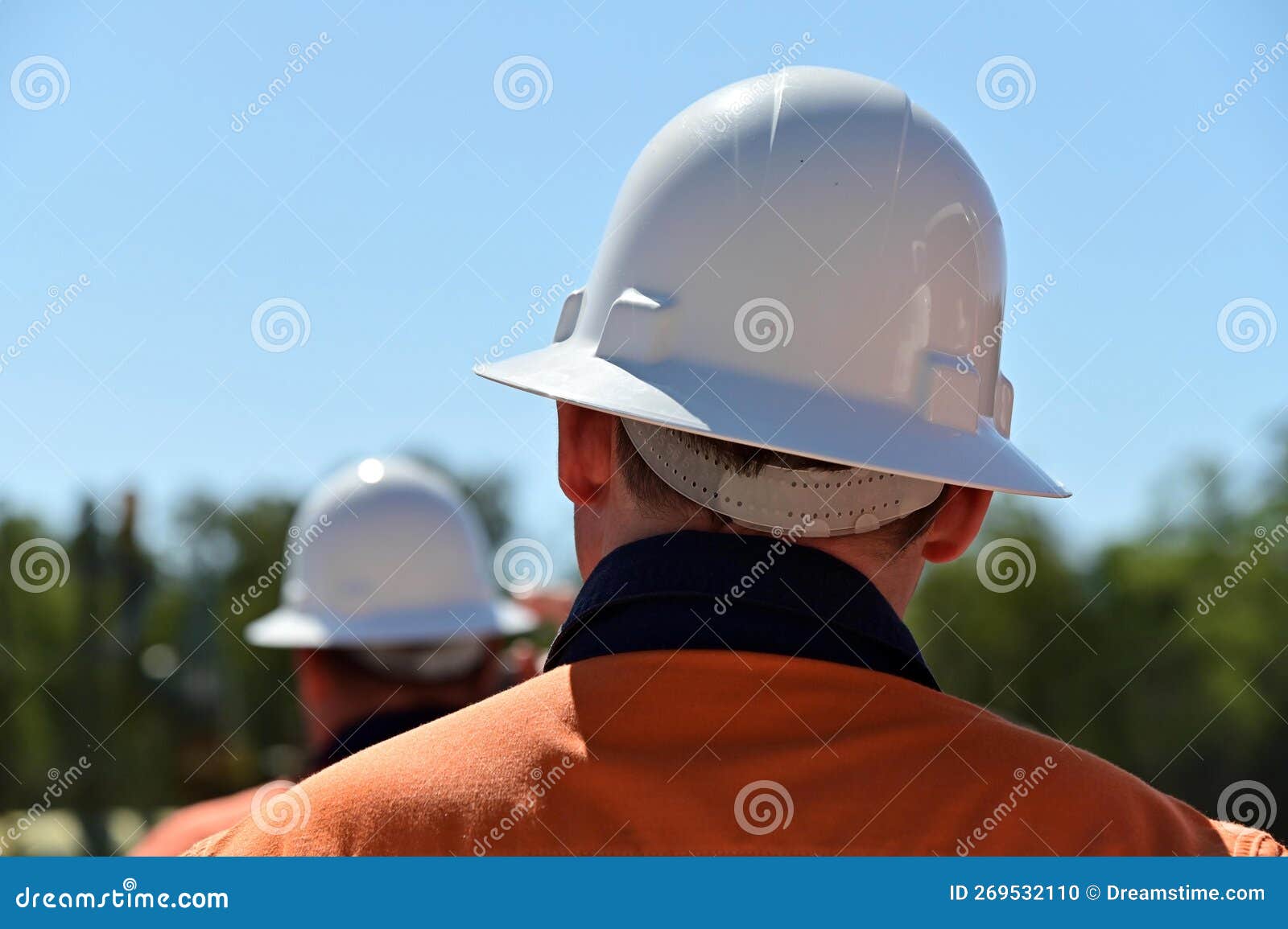 Rear View of Two Unrecognizable Blue Collar Workers Stock Photo - Image ...