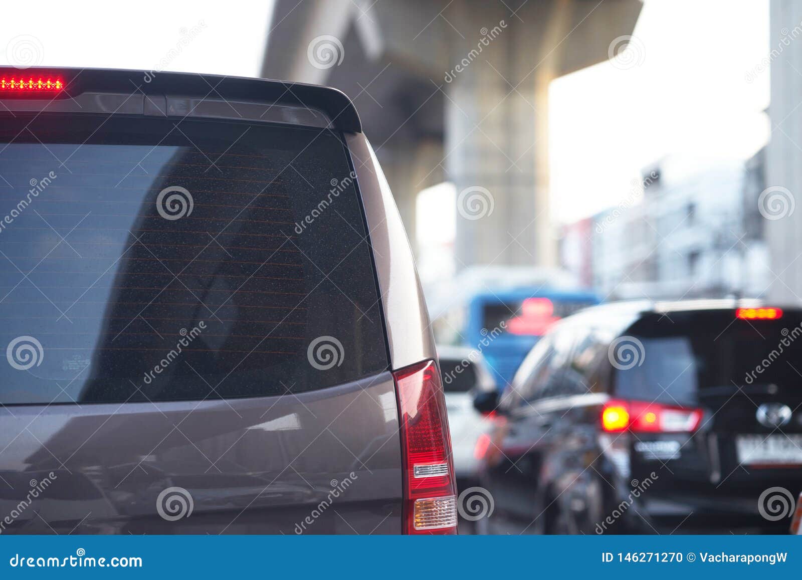 Rear View of Van for Transport Passengers on Blur City Background Stock ...