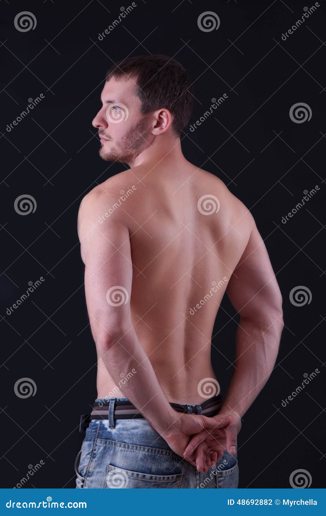 Rear View of a Well-built Young Man Stock Photo - Image of head, body ...