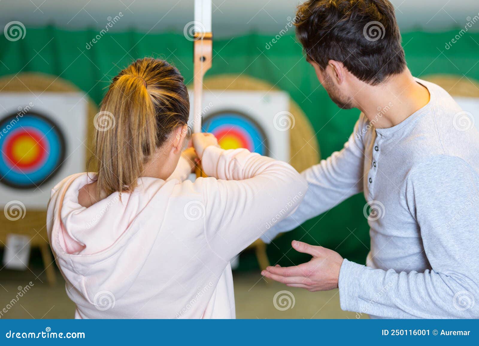 Rear View Woman Aiming at Archery Target Stock Image - Image of view ...