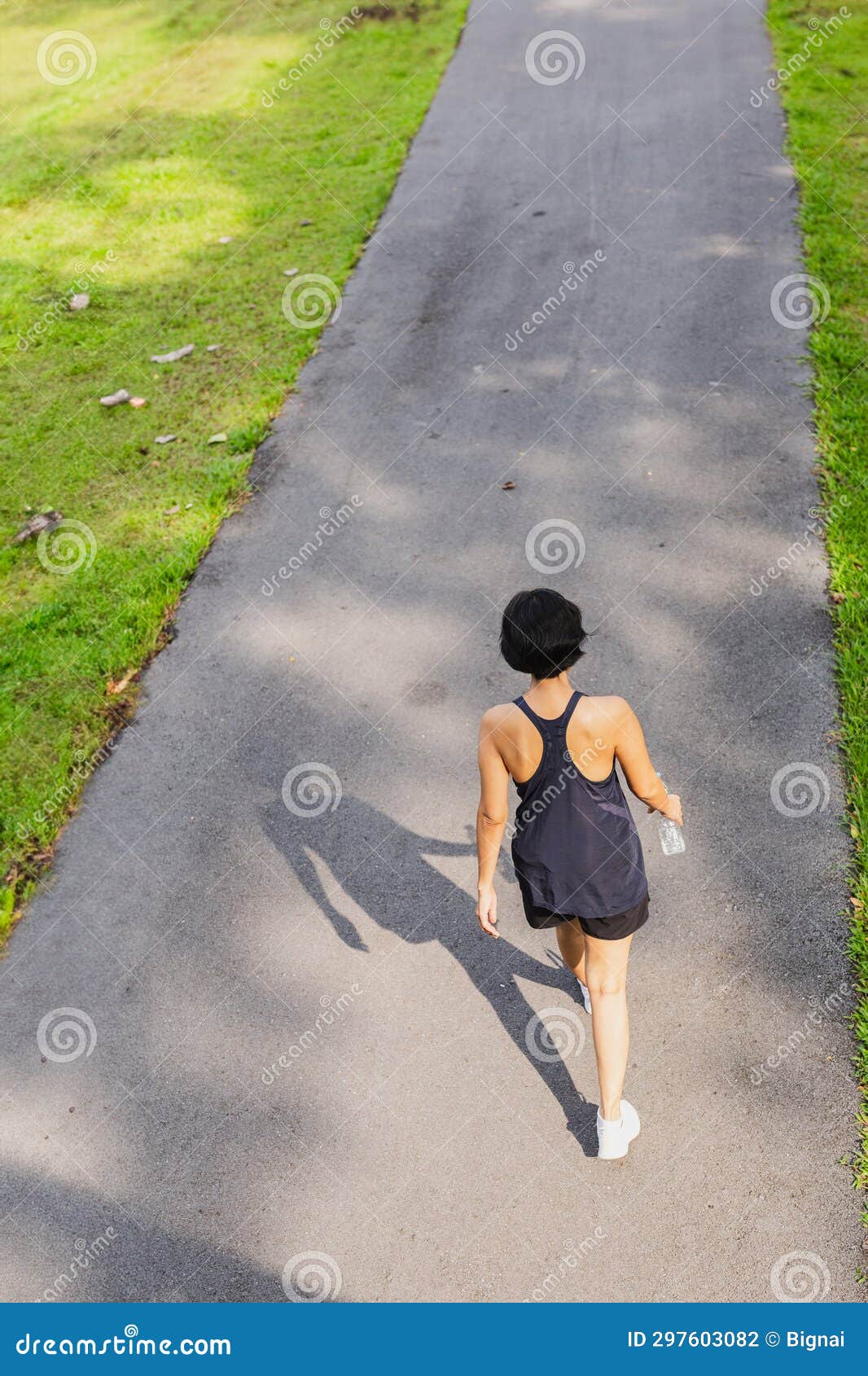 Rear View Woman Exercise Walking in the Park. Stock Photo - Image of ...