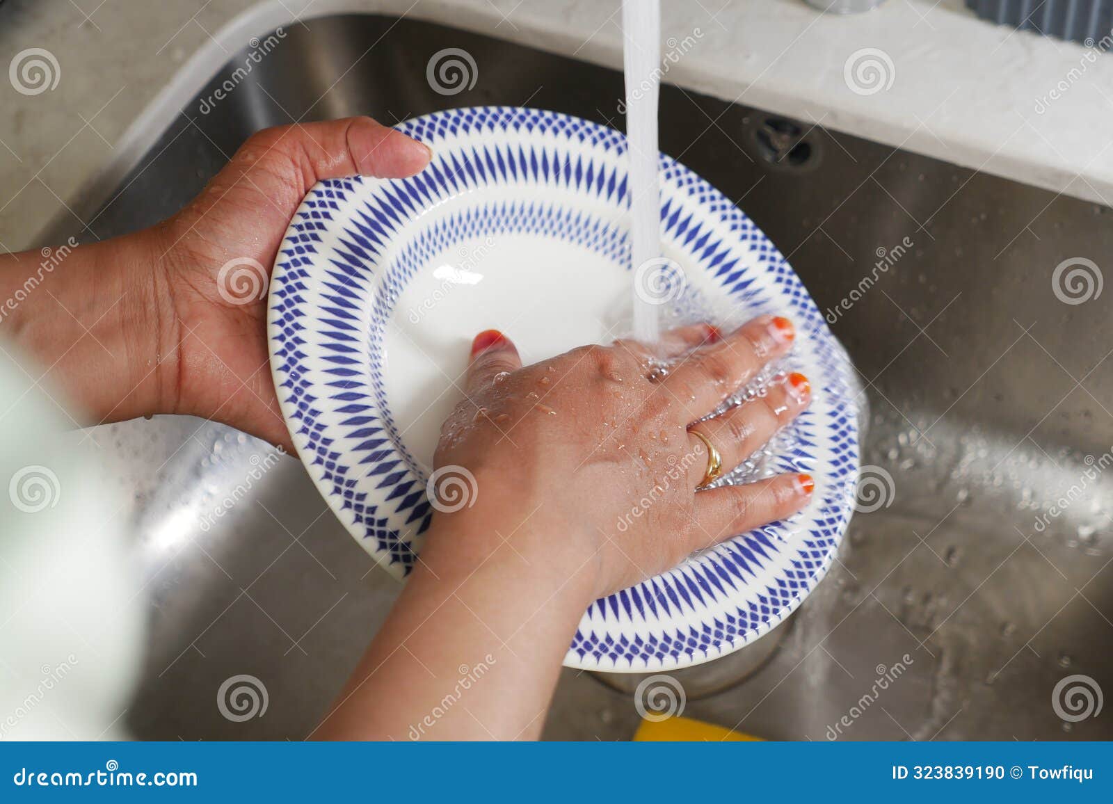 Rear View of Woman Hand Washing a a Plate Stock Photo - Image of ...