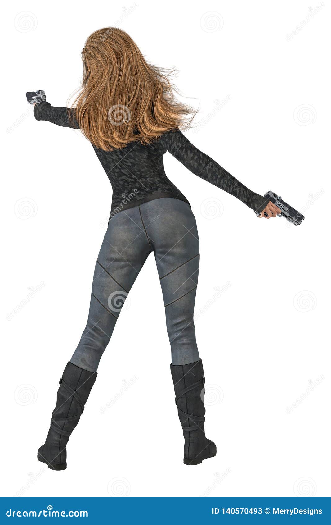 Rear View of a Woman Holding Two Guns in a Shooting Pose Isolated Stock ... Rear View of a Woman Holding Two Guns in a Shooting Pose Isolated Stock ...