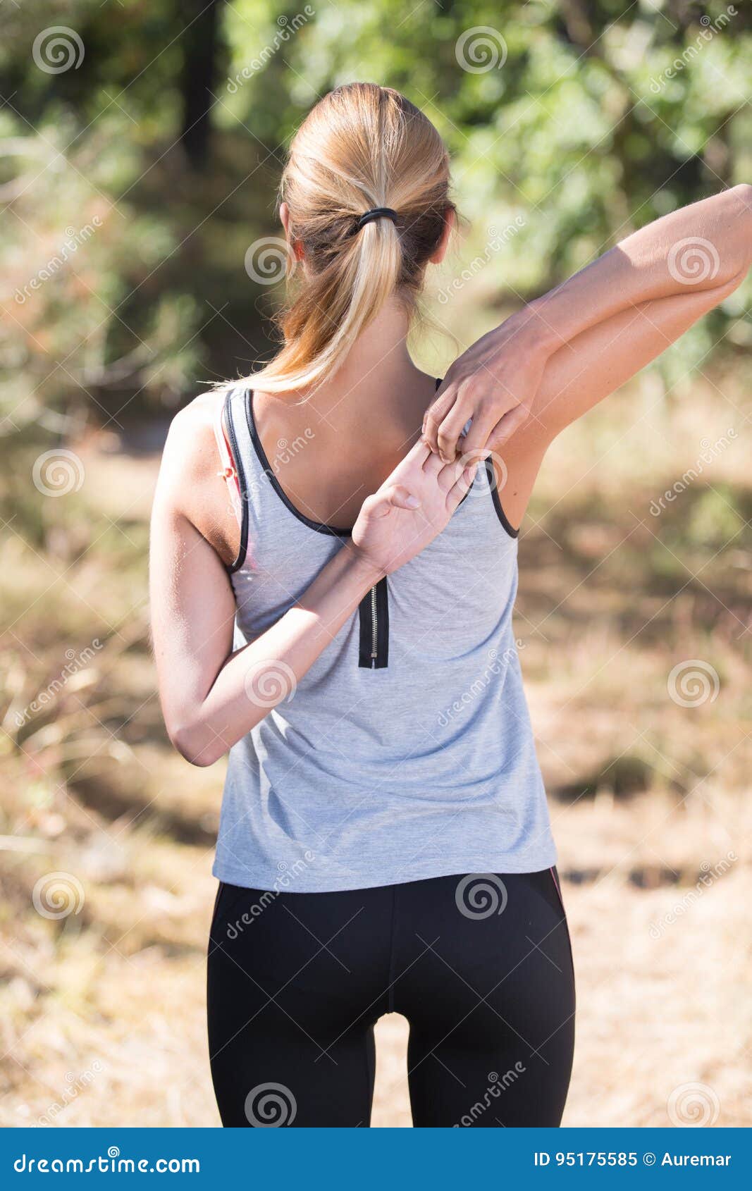 Rear View Woman Interlocking Hands Behind Back Stock Image - Image of ...