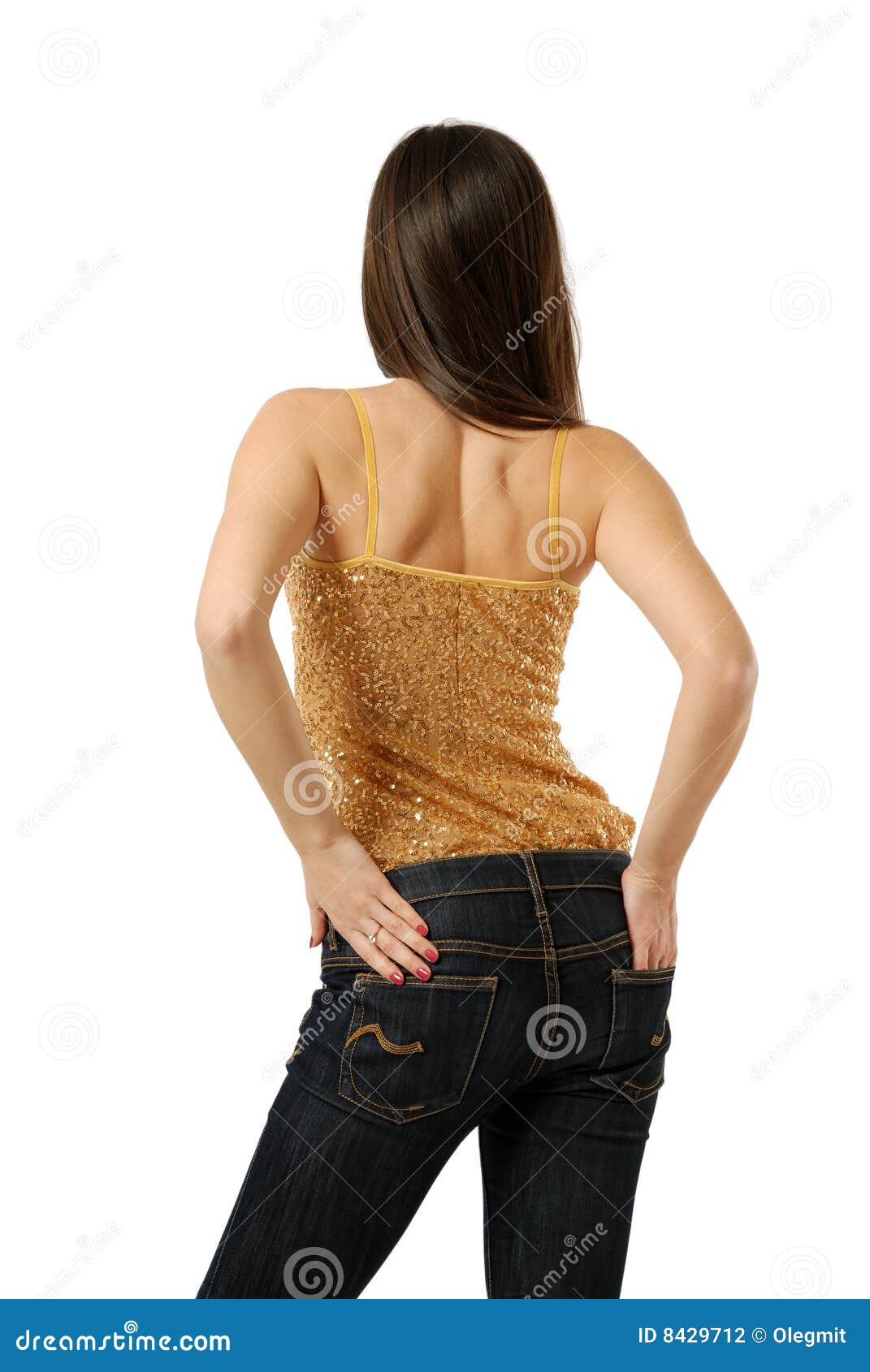 Rear View of Woman in Jeans Isolated on White Stock Photo - Image of ...
