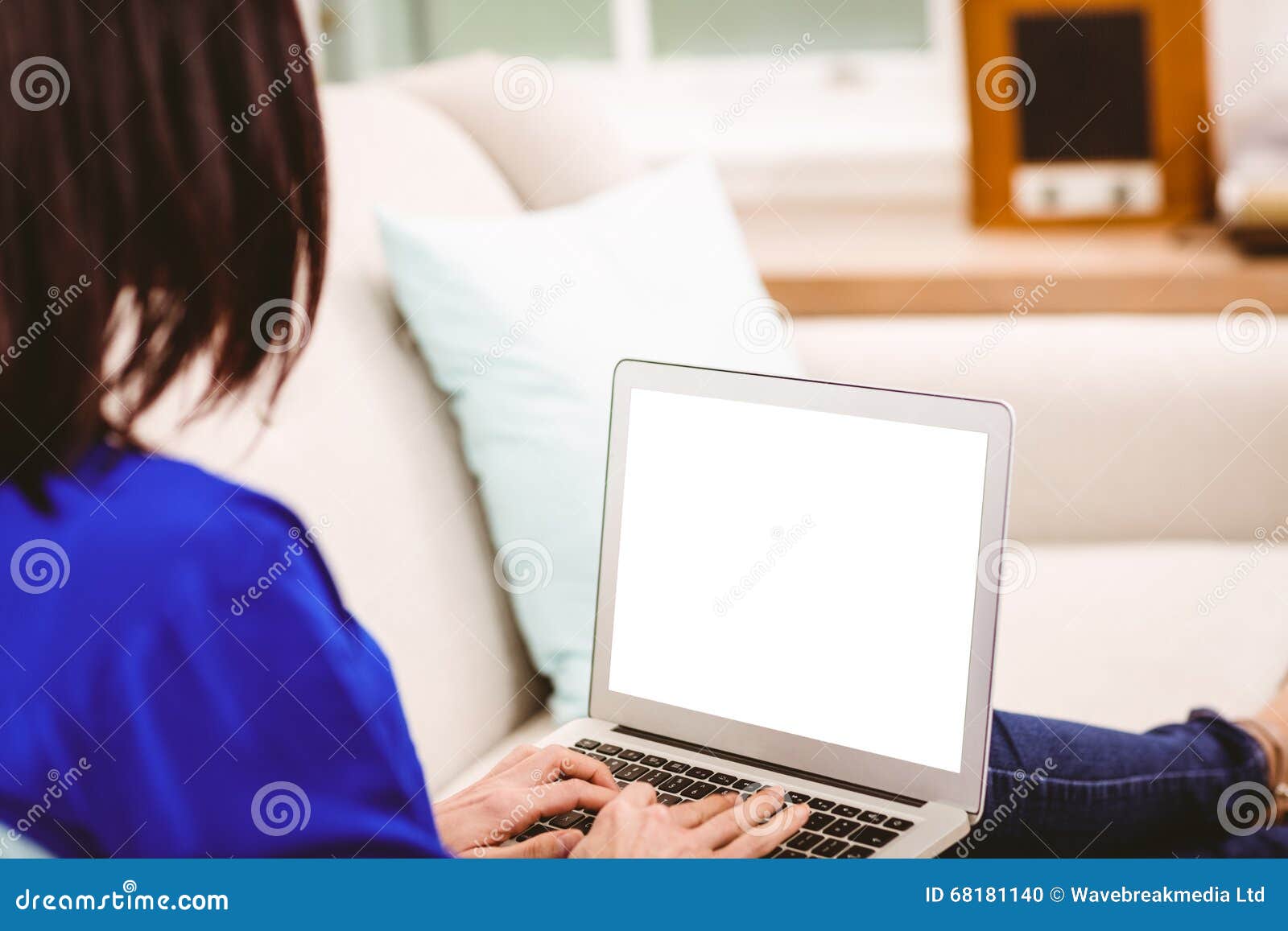Rear View of Woman Using Laptop Stock Photo - Image of domestic ...