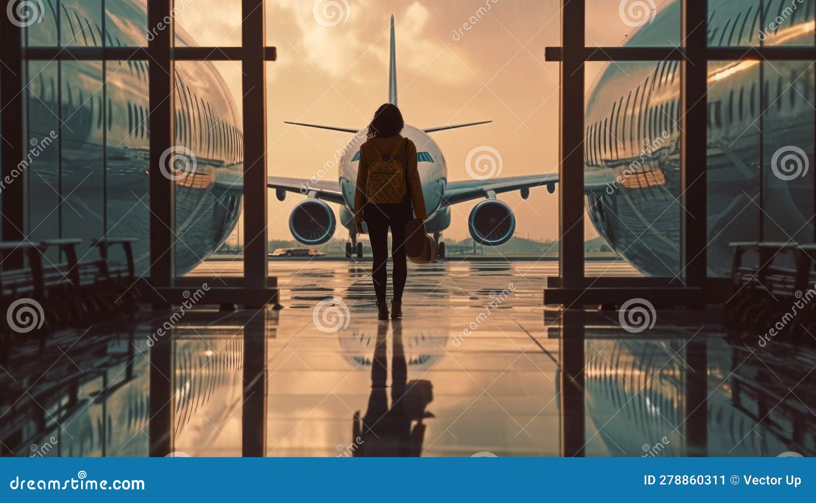 Rear View of a Woman Walking in an Airplane. Generative AI Stock Image ...