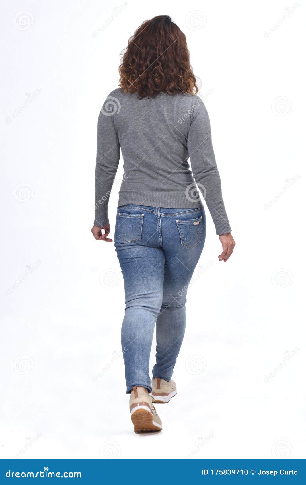 Rear View of a Woman Walking on White Stock Photo - Image of side ...