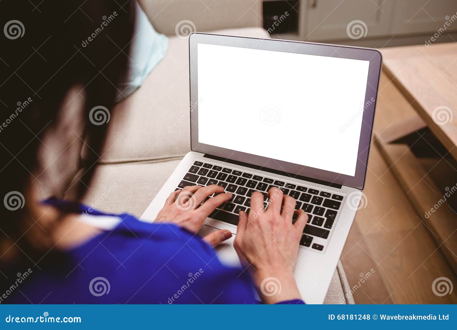 Rear View of Woman Working on Laptop Stock Photo - Image of monitor ...