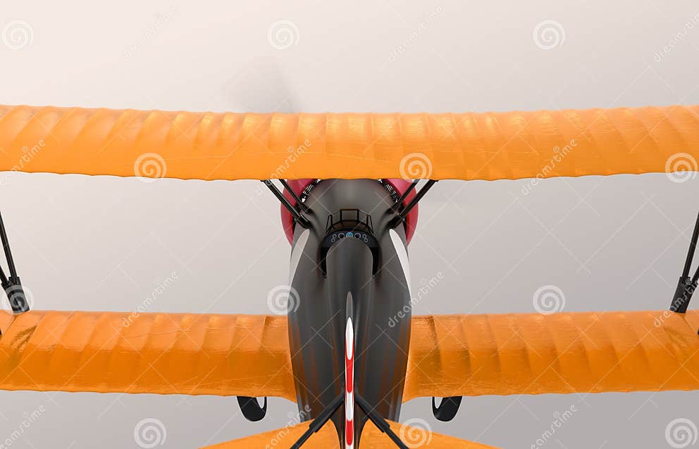 Rear View of Yellow and Black Biplane Flying in the Sky Stock Image ...
