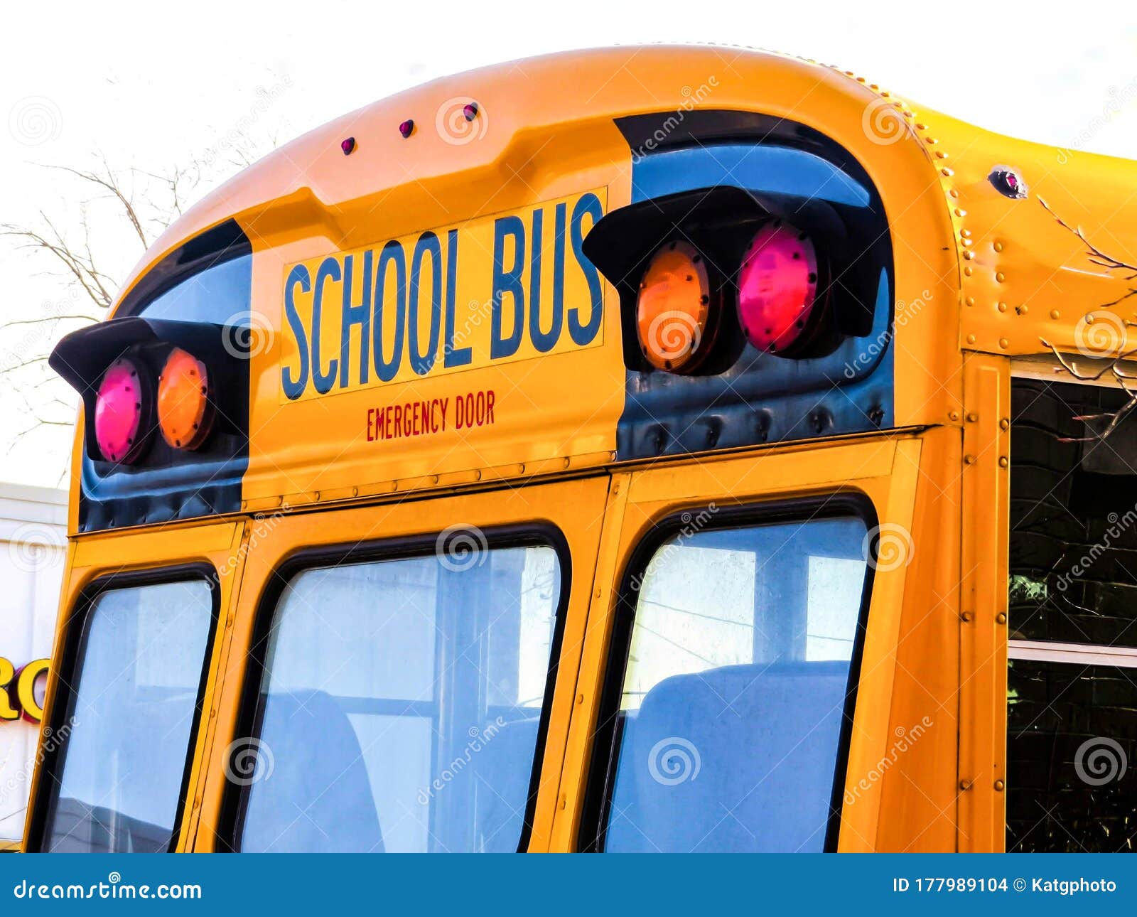 Rear View of Yellow School Bus Closeup Stock Photo - Image of ...